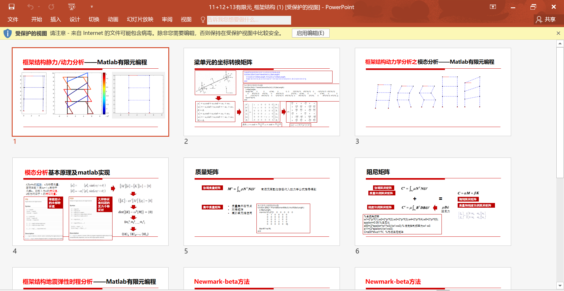 框架结构静力分析matlab有限元编程【matlab源码ppt讲义】 梁单元 弯矩图 坐标变换matlab结构力学求解器 Csdn博客