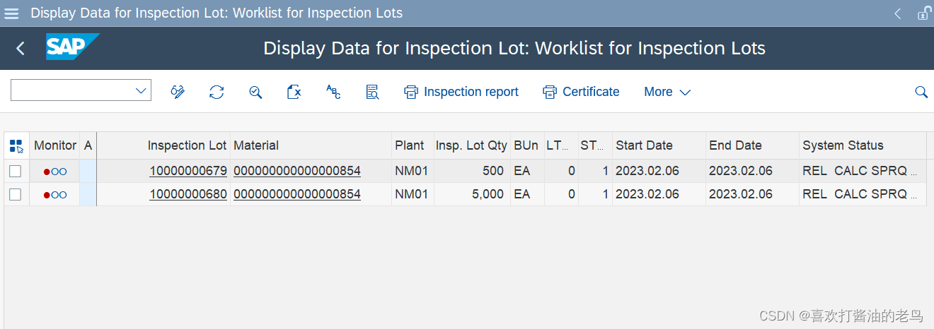 SAP QM 不常用事务代码QVM3 - Inspection Lots Without Usage Decision_inspection ...