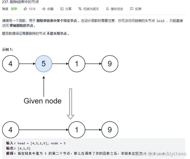 《leetcode每日一题》237删除链表中的节点 Csdn博客
