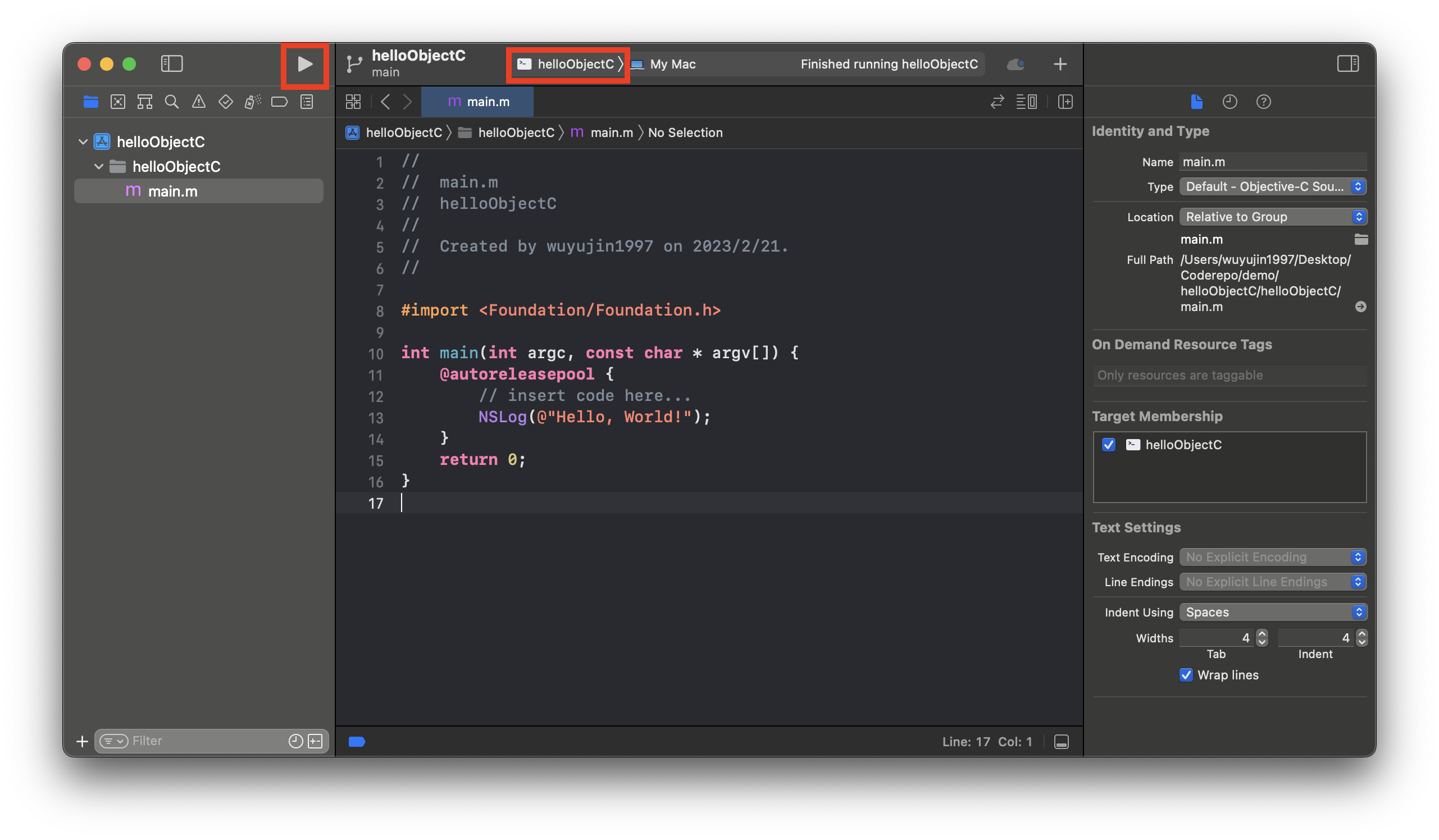 使用 Xcode 创建第一个 Objective C 命令行程序 Helloworldxcode Helloworld Csdn博客