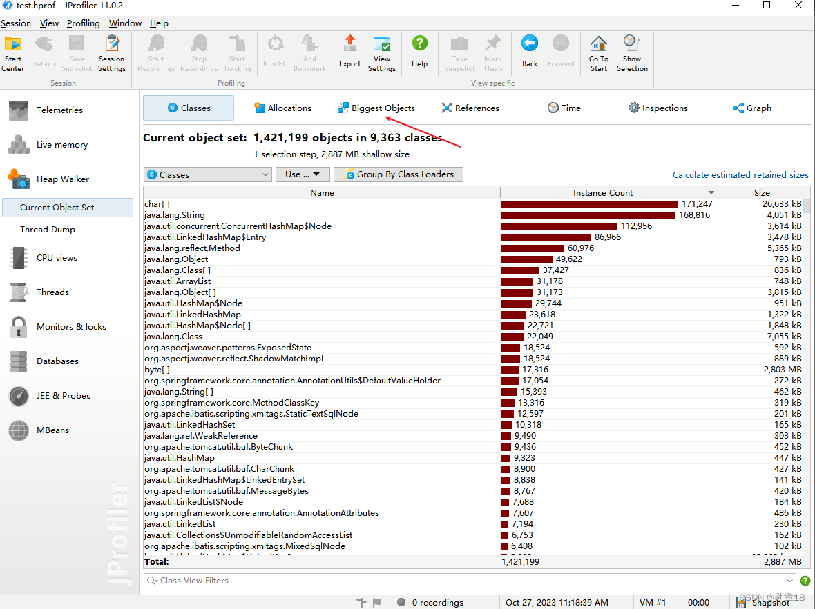 记录一次SpringBoot项目中因为server.max-http-header-size导致的内存溢出 并使用JVM命令以及Jprofile排查过程_biggest objects gc ...