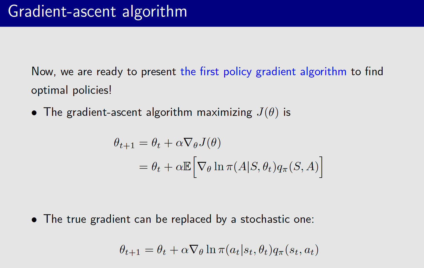 RL-赵-(九)-Policy-Based03：REINFORCE算法【在线】【第一个Policy Gradient算法】【梯度上升法更新π的参数θ时通过“MC采样”估计的方法计算q_t来近似 ...