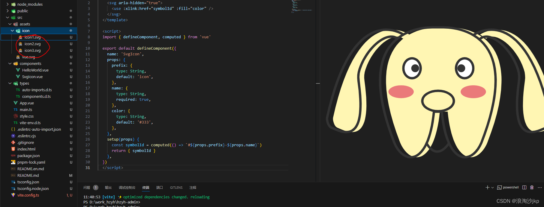 003、vue3 Vite Typescript Element Plus，第一个后台管理项目走向第3步：继续整合svg图标scssunocssvue3