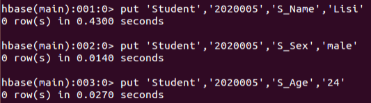 HBase分布式数据库操作与编程——HBase 练习、HBase Shell数据库表创建、HBase Shell数据访问操作、HBase Java API编程_当运行命令:put ...