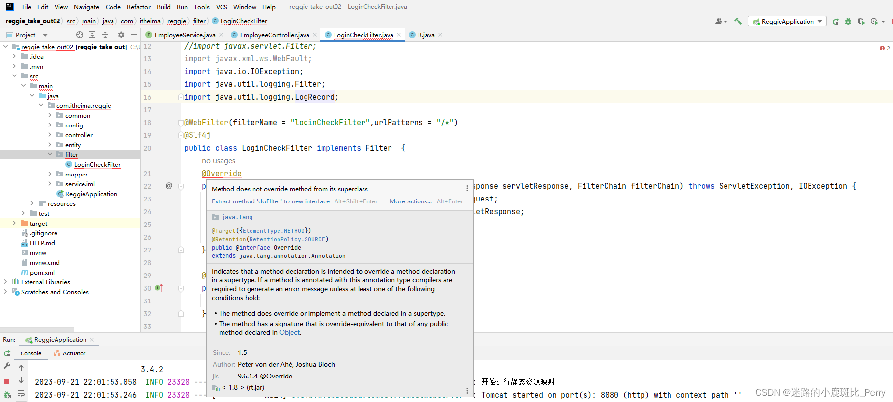 记录Bug：Java Filter接口无法重载doFilter方法，只能重载isLoggable方法。_类“sessionfilter”必须声明为抽象,或为实现“filter”中的抽象方法 ...