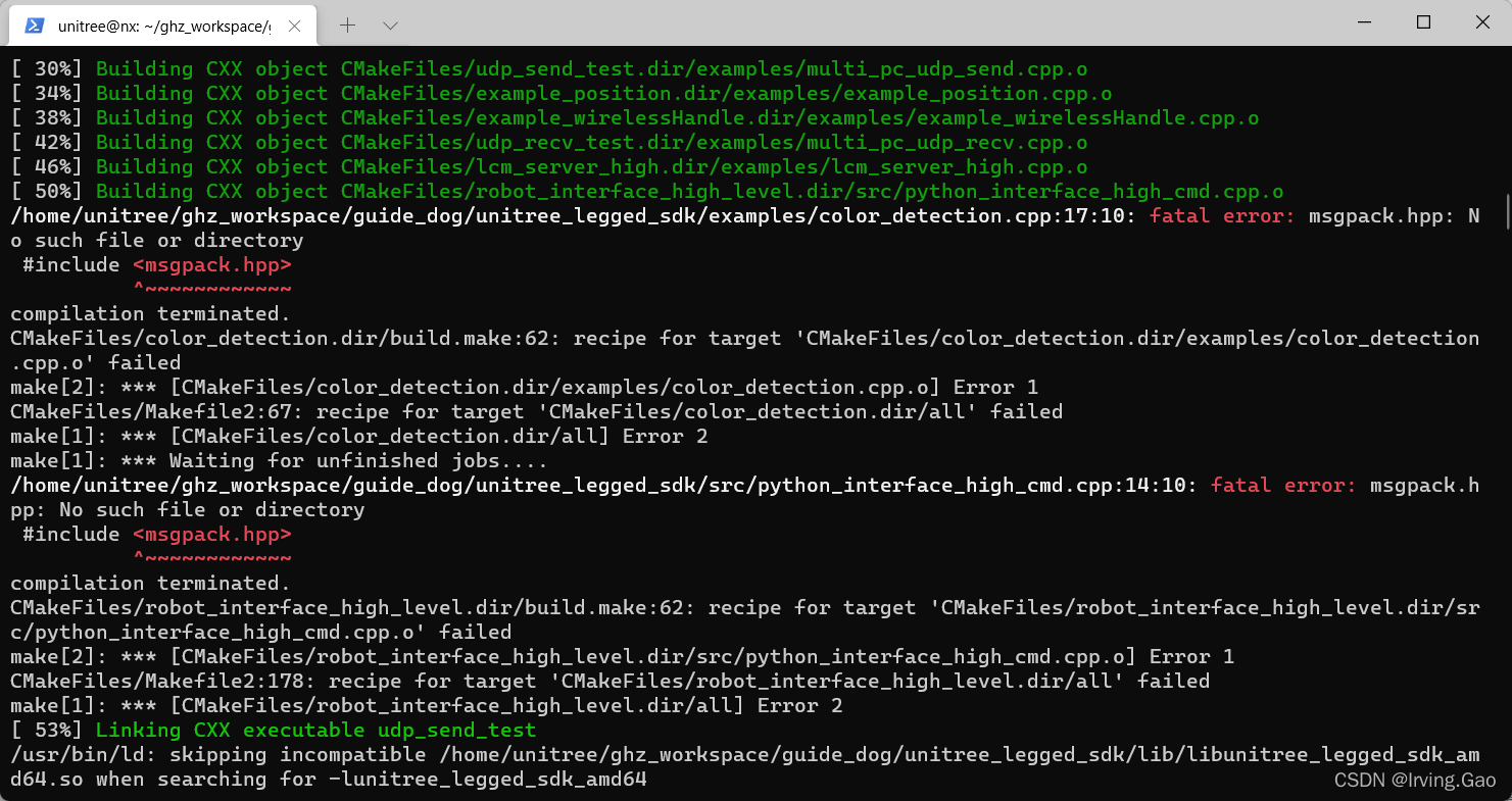 Linux——问题解决： fatal error: msgpack.hpp: No such file or directory # ...