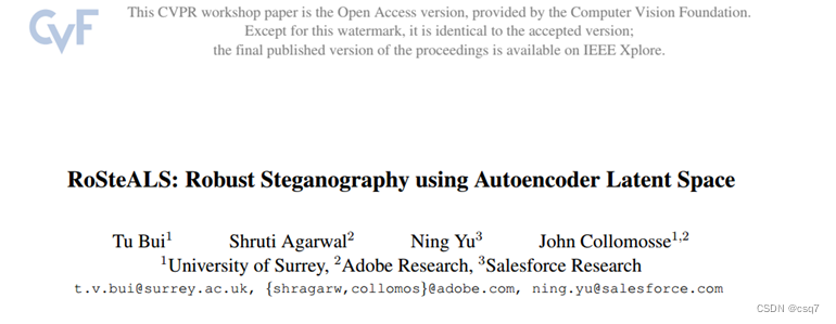 信息隐藏|RoSteALS: Robust Steganography using Autoencoder Latent Space-CSDN博客