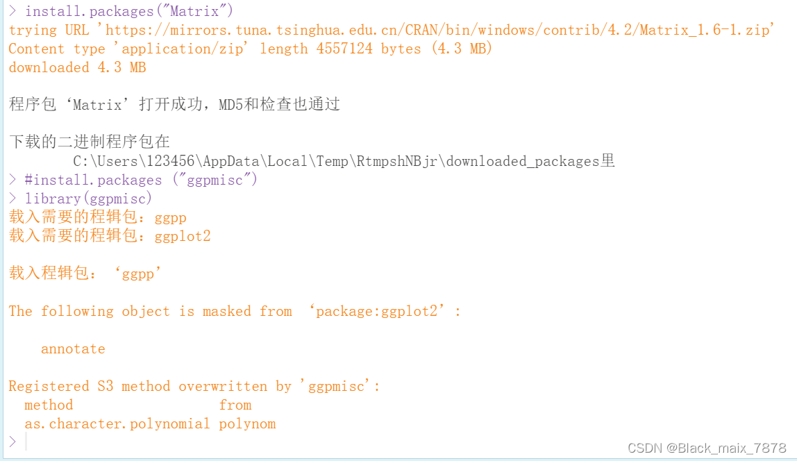相关性分析添加拟合方程、R平方时，ggpmics包报错，ggpmisc包的stat_poly_eq()函数_载入了名字空间‘matrix’ 1.5-4.1,但需要的是>= 1.6.0-CSDN博客