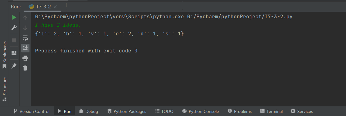 Python3 编写程序，对输入的英文字符串中各字母出现的次数进行统计不区分大写字母和小写字母，统计结果使用字典存放。例如，字符串 I Have 2 Ideas 的统计结果为