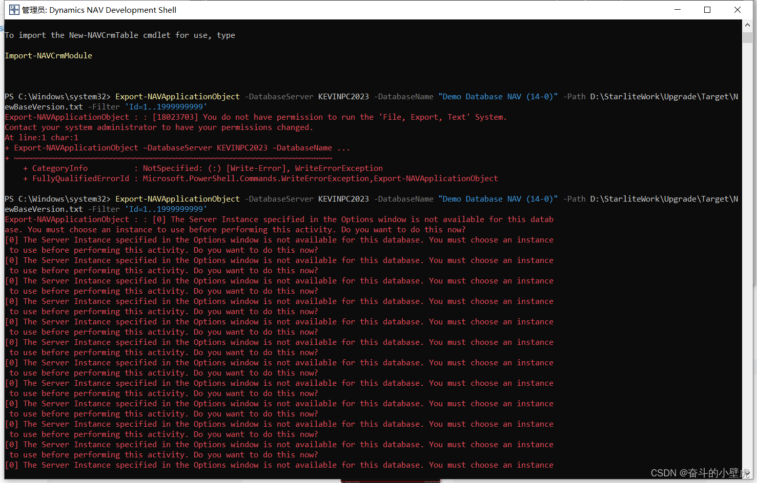 Export-NAVApplicationObject : : [18023703] You do not have permission to run the ‘File, Export ...