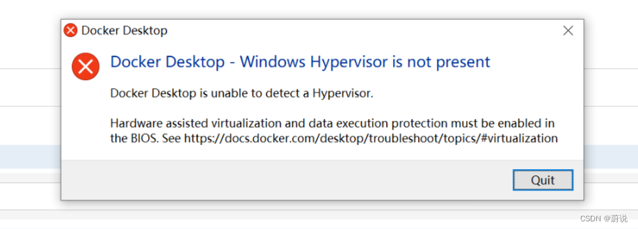 docker-报错Windows Hypervisor is not presentDocker&解决_hyper-v hypervisor not present-CSDN博客