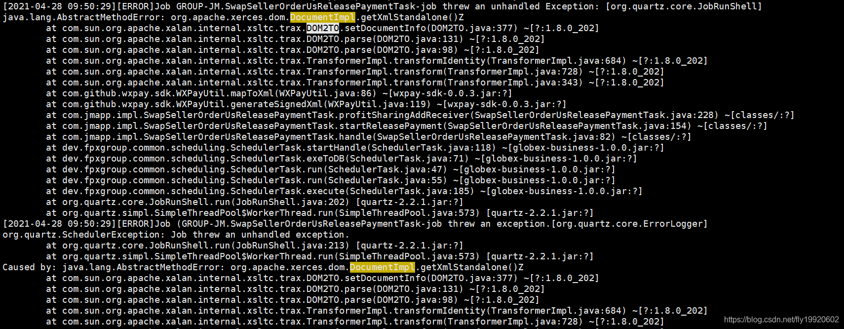jar包冲突引起的问题线上报错java.lang.AbstractMethodErroorg.apache.xerces.dom.DocumentImpl.getXmlStandalone ...