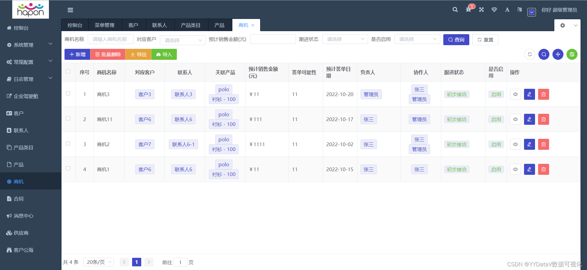 基于 Python/Vue/D2 实现的CRM管理系统(客户管理，产品管理，商机管理，合同管理，客户公海，权限管理等业务模块）_python crm管理系统-CSDN博客