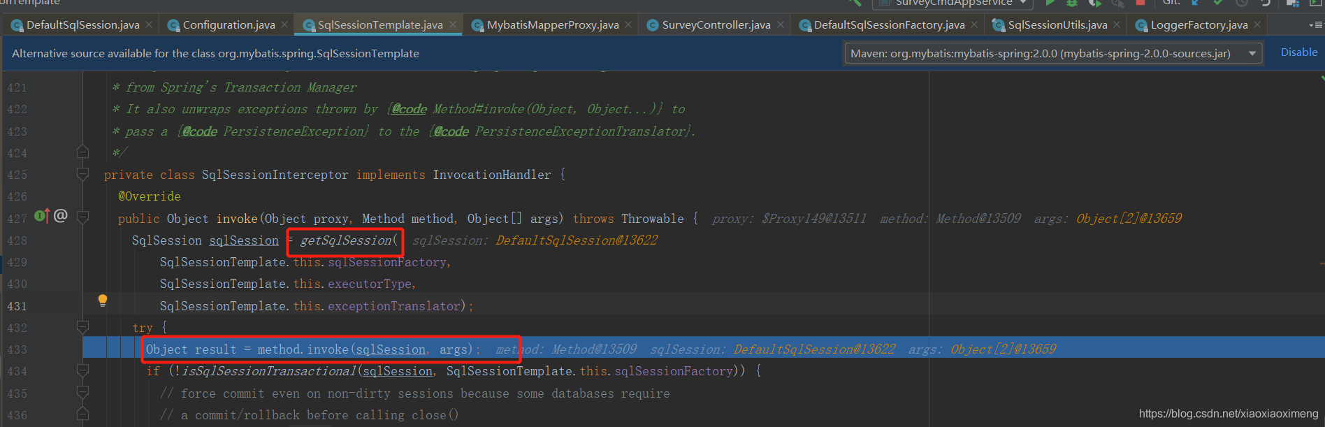 org.apache.ibatis.session.defaults.DefaultSqlSession@4f9e6460] was not registered for ...