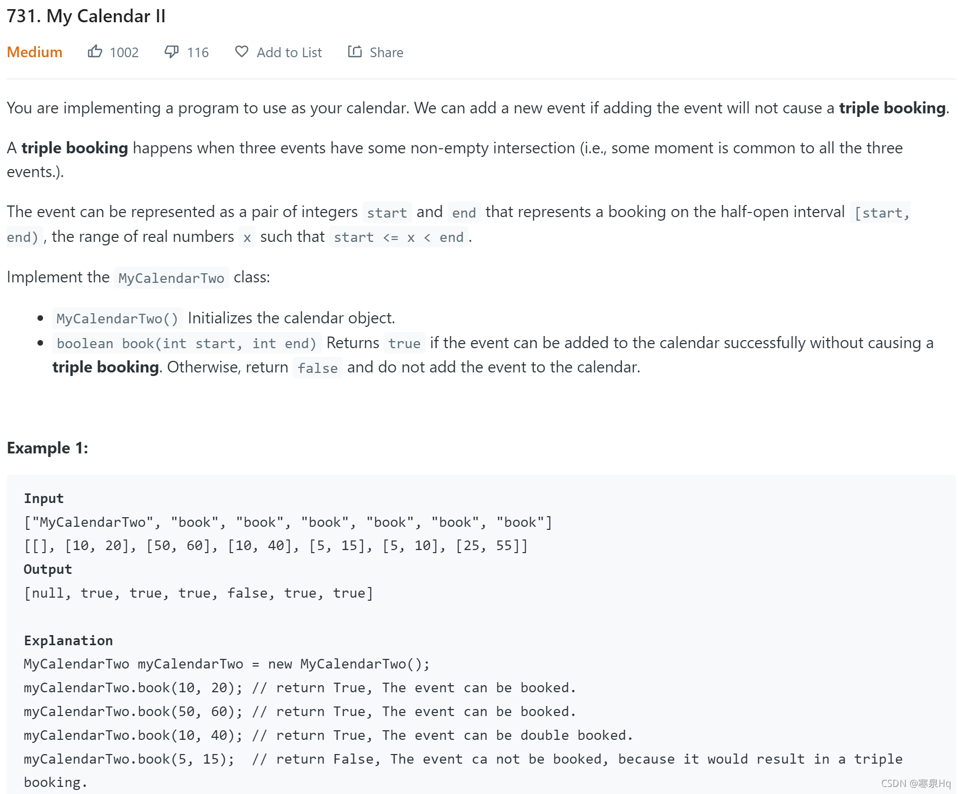 leetcode 729, 731, 732. My Calendar I, II, III | 729. 我的日程安排表 I, II, III（线段树）_leetcode ...