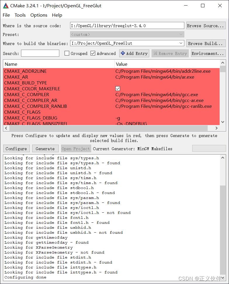构建FreeGLUT库精简版(使用MinGW + VSCode + CMake gui 构建FreeGLUT库)_mingw配置freeglut-CSDN博客