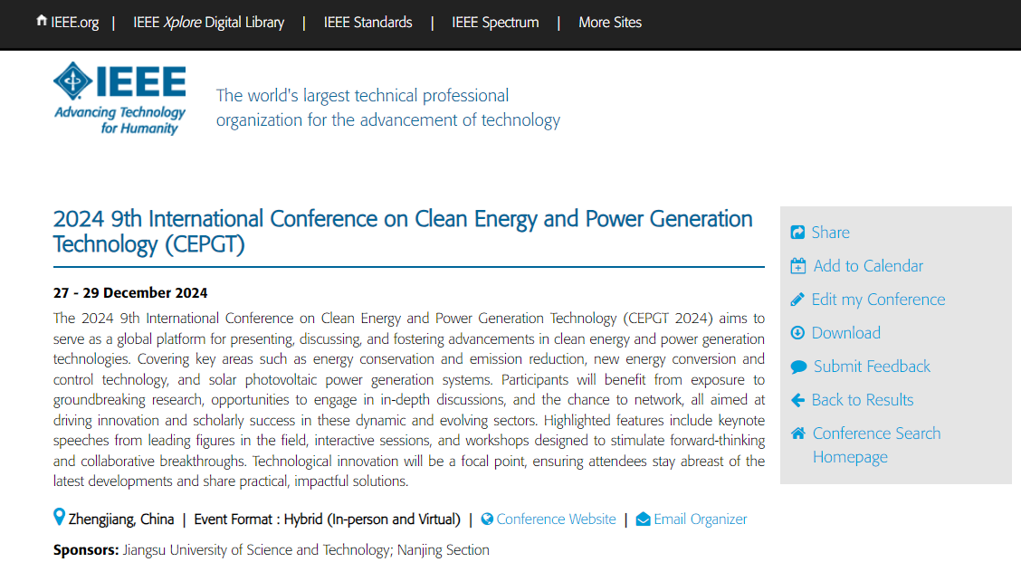【IEEE能源与电力盛会】第九届清洁能源与发电技术国际学术会议（CEPGT 2024）-CSDN博客