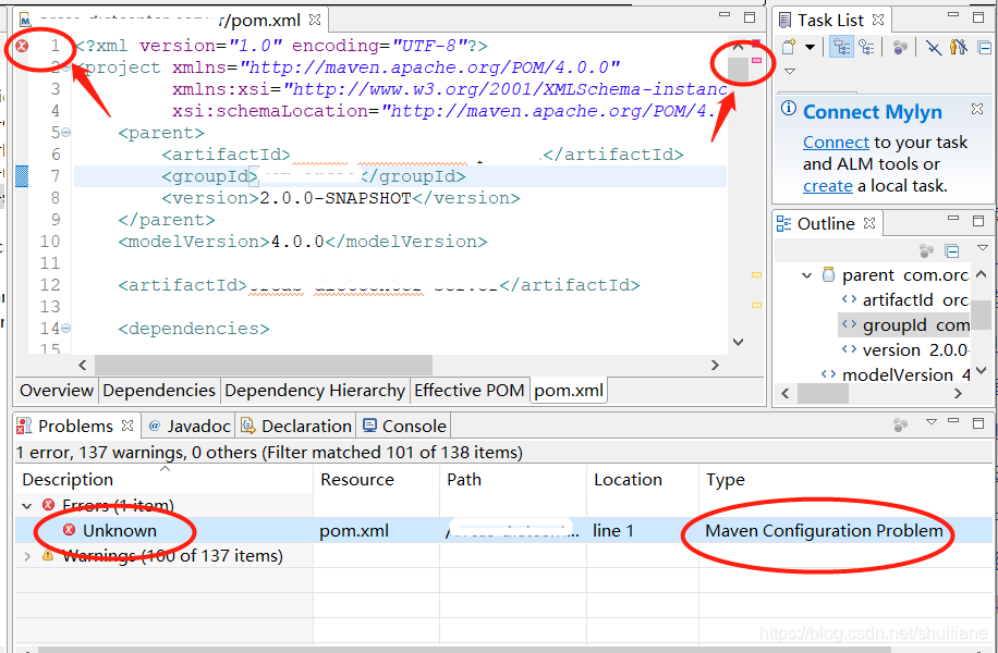 Eclipse的Maven工程，pom文件第一行报错：Maven Configuration Problem_eclipse中pom文件maven configuration problem ...