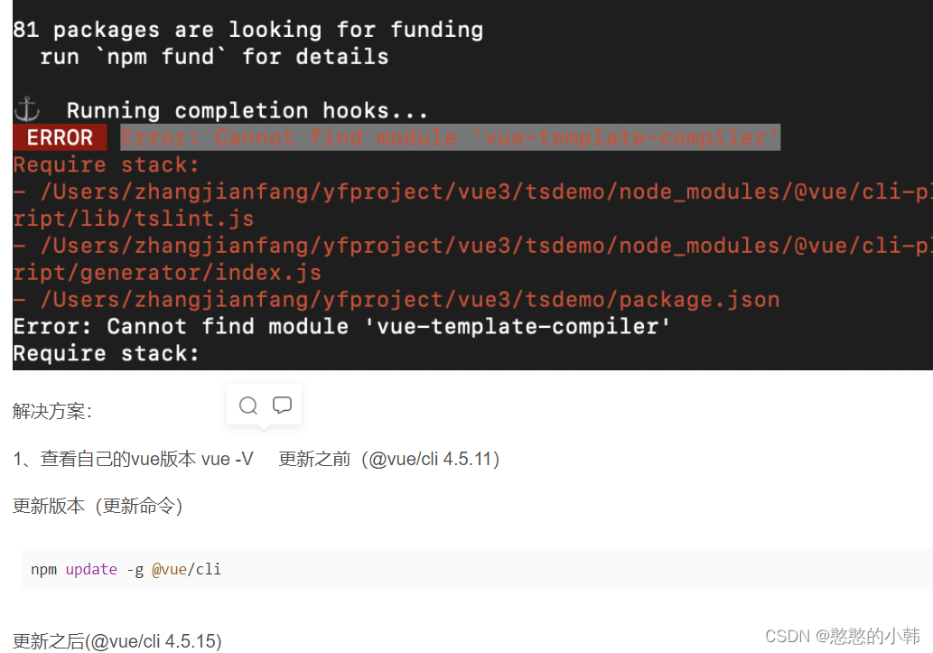 Vue3.0项目搭建常见错误：找不到模块'vue-template-compiler'-CSDN博客