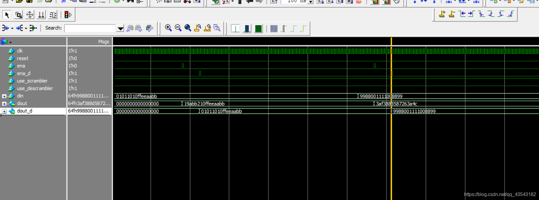 基于fpga，解扰码器verilog的实现，以及扰码器与解扰码器的联合仿真。附上仿真结果。64b664b扰码verilog Csdn博客