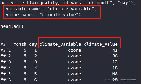 R语言使用reshape2包的melt函数将dataframe从宽表到长表（Wide- to long-format）、指定行标识符变量、并自定义生成的长表的标识符列的名称_r melt短表变 ...