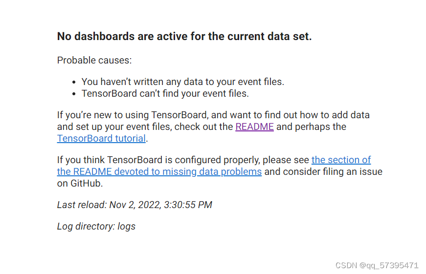 Tensorboard可视化无法打开以及No dashboards are active for the current data set的问题_tensorboard可视化打不开-CSDN博客