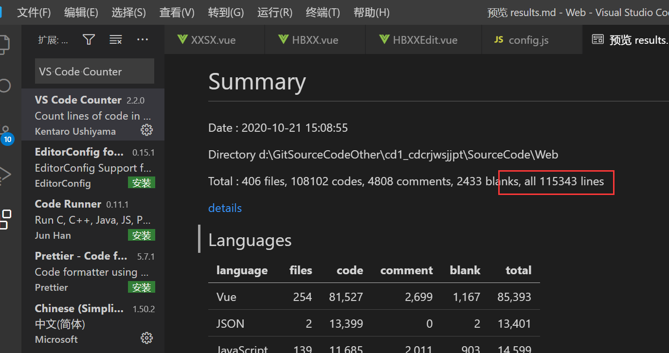 【备忘录】vscode 工程代码行数统计 Count Lines In Workspace Csdn博客 