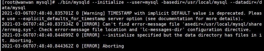 MySQL5.7报错–initialize specified but the data directory has files in it. Aborting._mysql5.7 ...