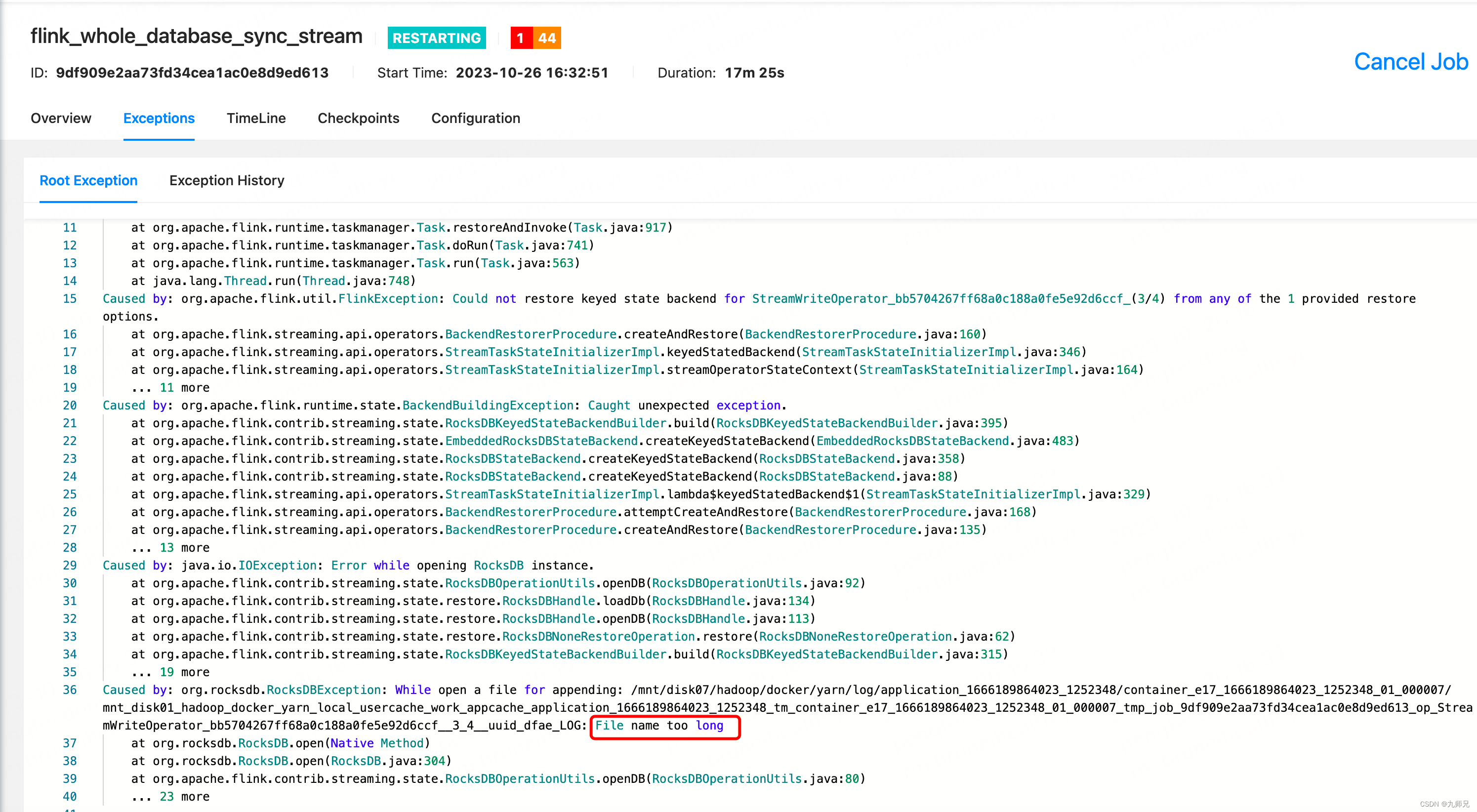 【Flink】Flink 使用 RocksDb 状态后端报错 File name too long_2025最新-大数据-flink-CSDN专栏