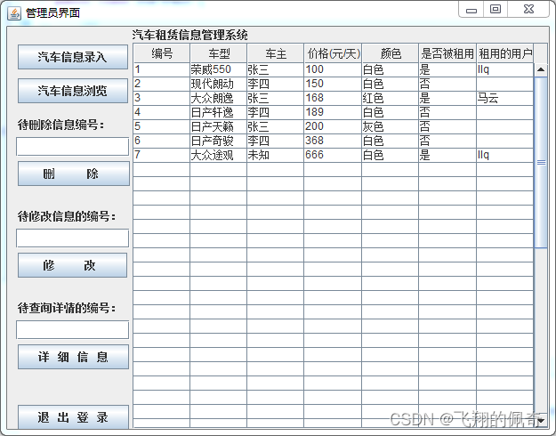 基于java Swing和mysql实现的汽车租赁管理系统(源码数据库文档运行指导视频)java Swing车辆管理系统 Csdn博客