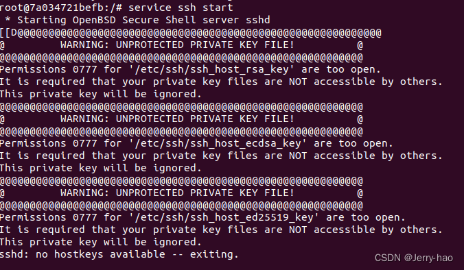 实验室服务器docker里面ssh连不上，start-stop-daemon: matching on world-writable pidfile /run/sshd.pid is ...