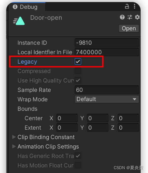Unity解决动画不可用:The AnimationClip ‘XXX‘ used by the Animation component ‘XXX‘ must be marked as ...