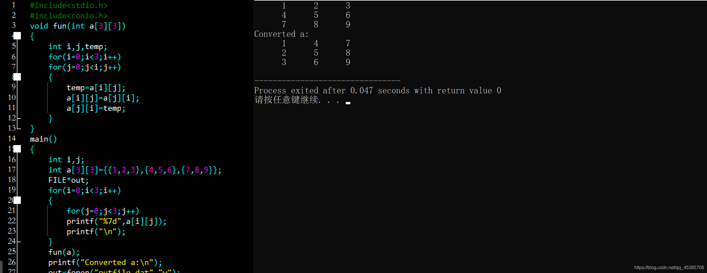 C语言编程＞第八周 ⑧ 编写程序，实现矩阵（3行3列）的转置（即行列互换）。编写程序实现矩阵3行、3列的转置即行列互换 Csdn博客