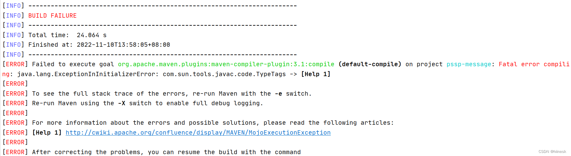 java.lang.ExceptionInInitializerError: com.sun.tools.javac.code.TypeTags_java: java.lang ...