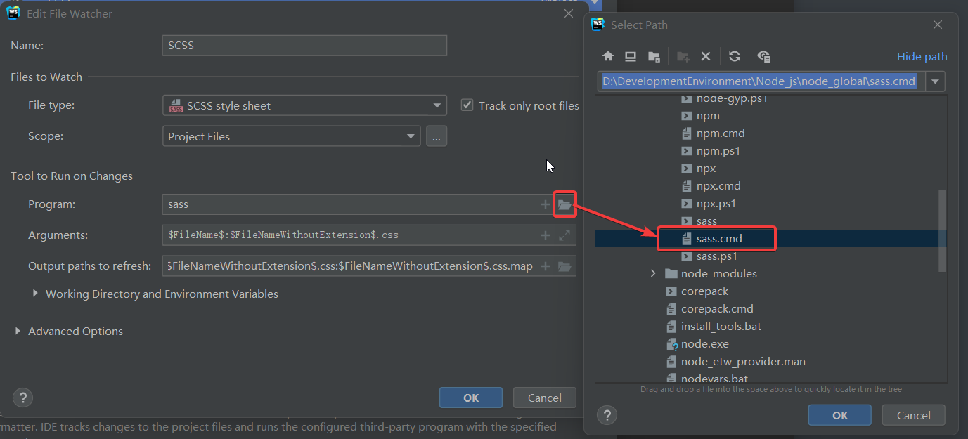 WebStorm中配置scss编译环境_webstorm scss-CSDN博客