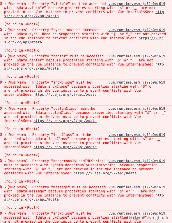 使用vue-element-admin报错[Vue warn]: Property “visible“ must be accessed with “$data.visible“_vue ...