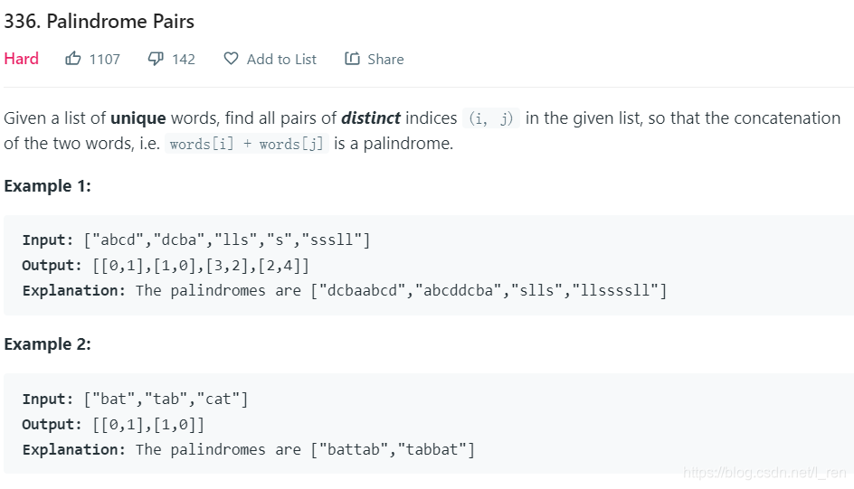 Leetcode 336. Palindrome Pairs_palindrome word pairs-CSDN博客