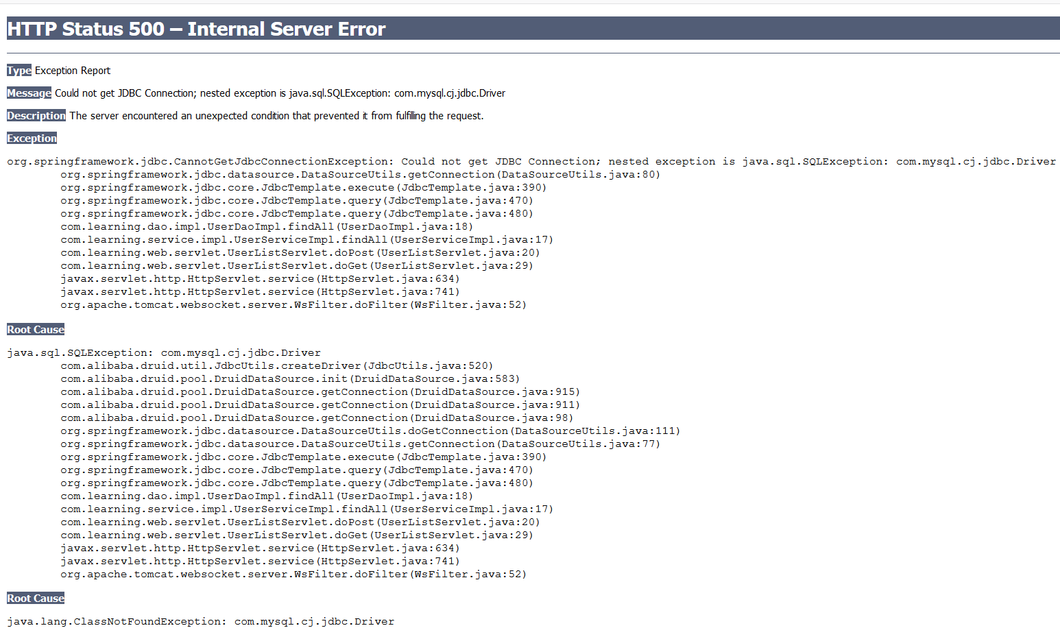 出现错误Could not get JDBC Connection; nested exception is java.sql ...