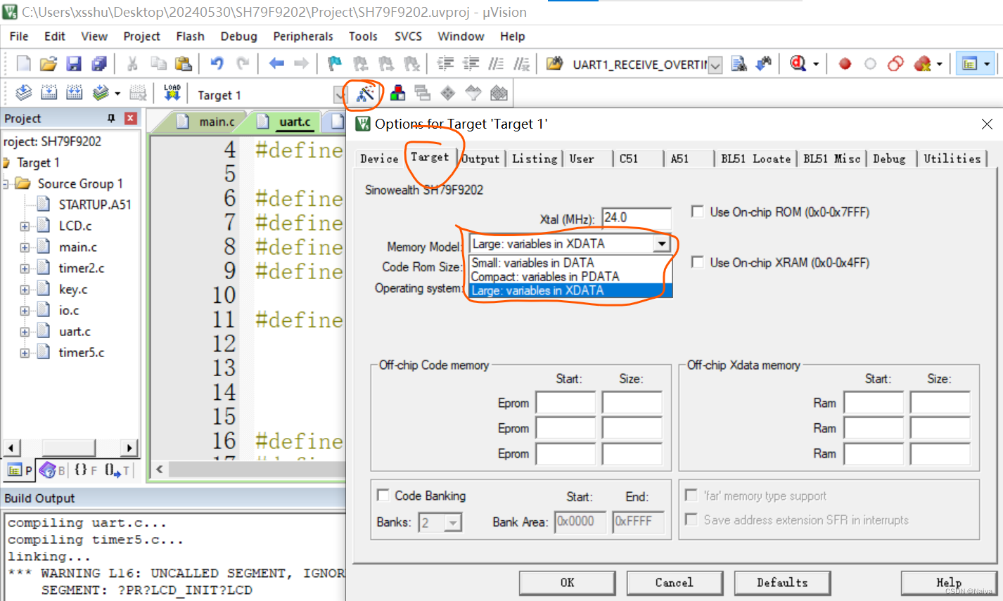 【中颖】SH79F9202 Keil C51报错提示内存空间已经不够用(DATA/PDATA/XDATA)_large:variables in xdata-CSDN博客