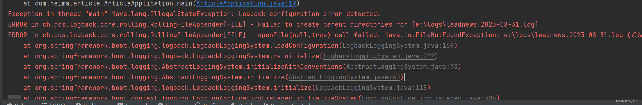 SpringBoot启动报错“Logback configuration error detected”的解决方案-CSDN博客