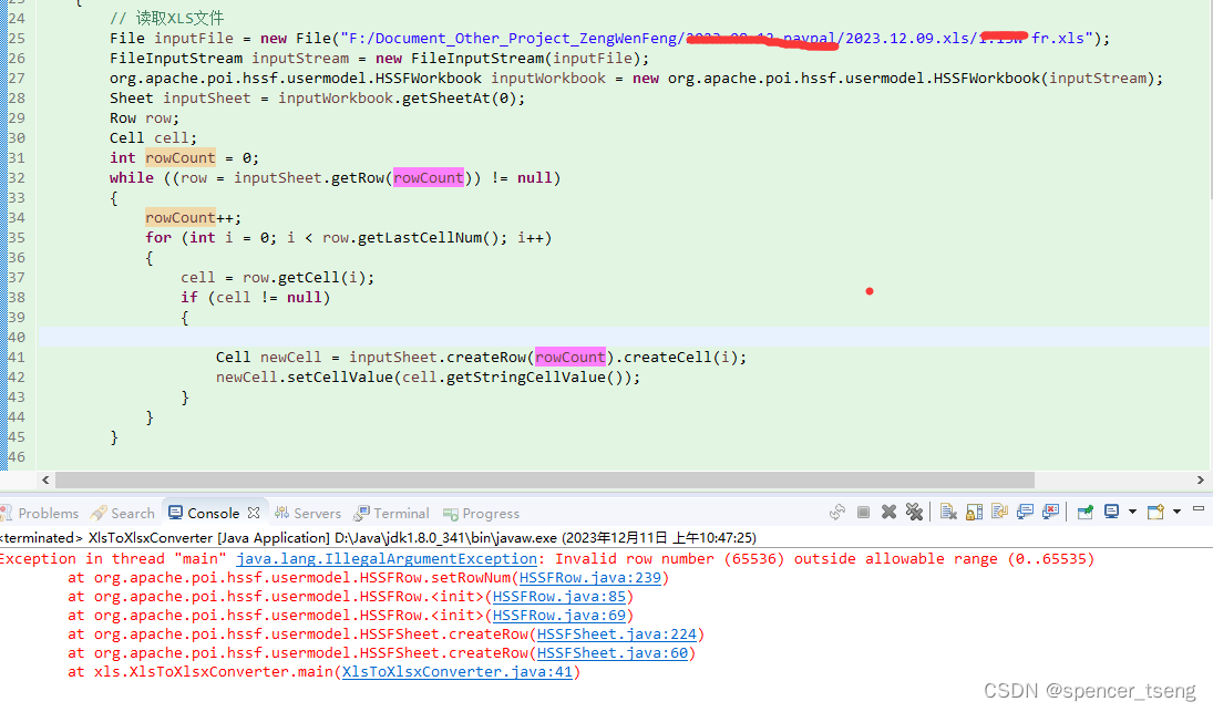 java.lang.IllegalArgumentException: Invalid row number (65536) outside allowable range (0..65535 ...