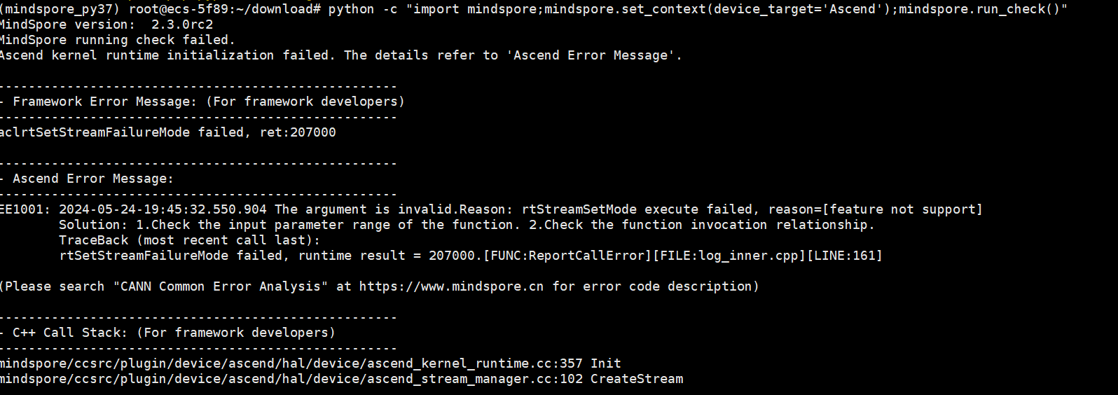 MinSpore安装失败求助!验证Ascend kernel runtime initialization failed._runtimeerror: ascend kernel ...