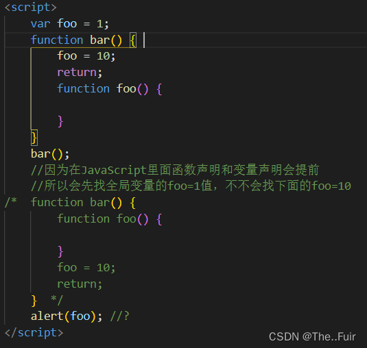 JavaScript中关于变量和函数作用域的面试题_function bar(){ foo = 10; var foo = 20; } bar()-CSDN博客