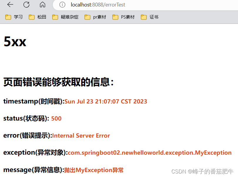 解决springboot错误页面exception、message取值为空_springboot的message没有值-CSDN博客