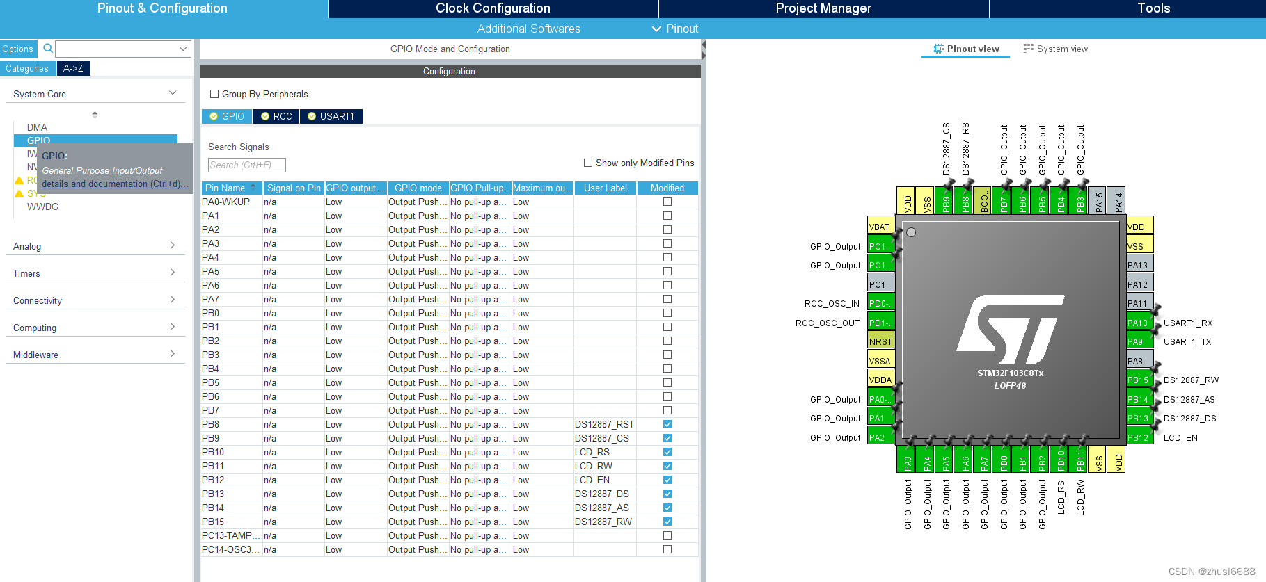 Proteus8.0仿真应用设计（六十三）基于STM32CubeMX、STM32F103C8T6 、FREERTOS、DS12887时钟芯片（并口）的时钟应用设计仿真_STM32（基于 ...