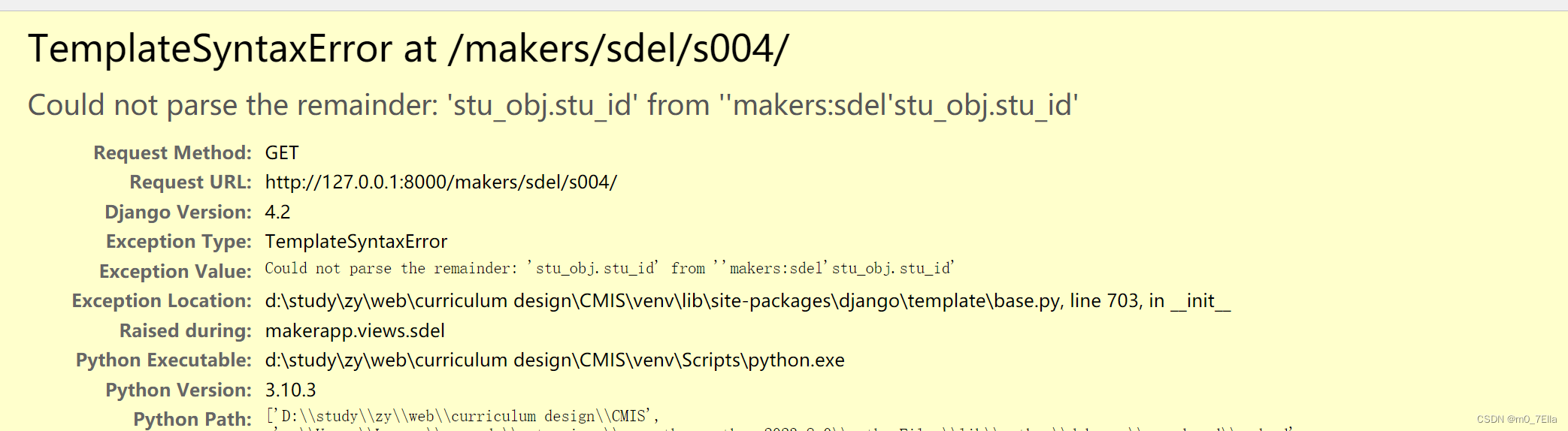 TemplateSyntaxError :Could not parse the remainder: ‘stu_obj.stu_id ...