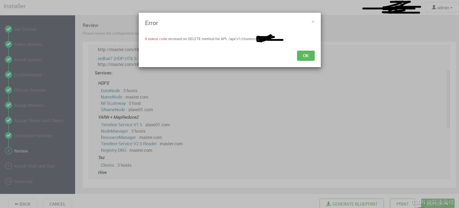 ambari安装hadoop集群问题（0 status code received on DELETE method for API: /api/v1/clusters/集群名）解决_the ...