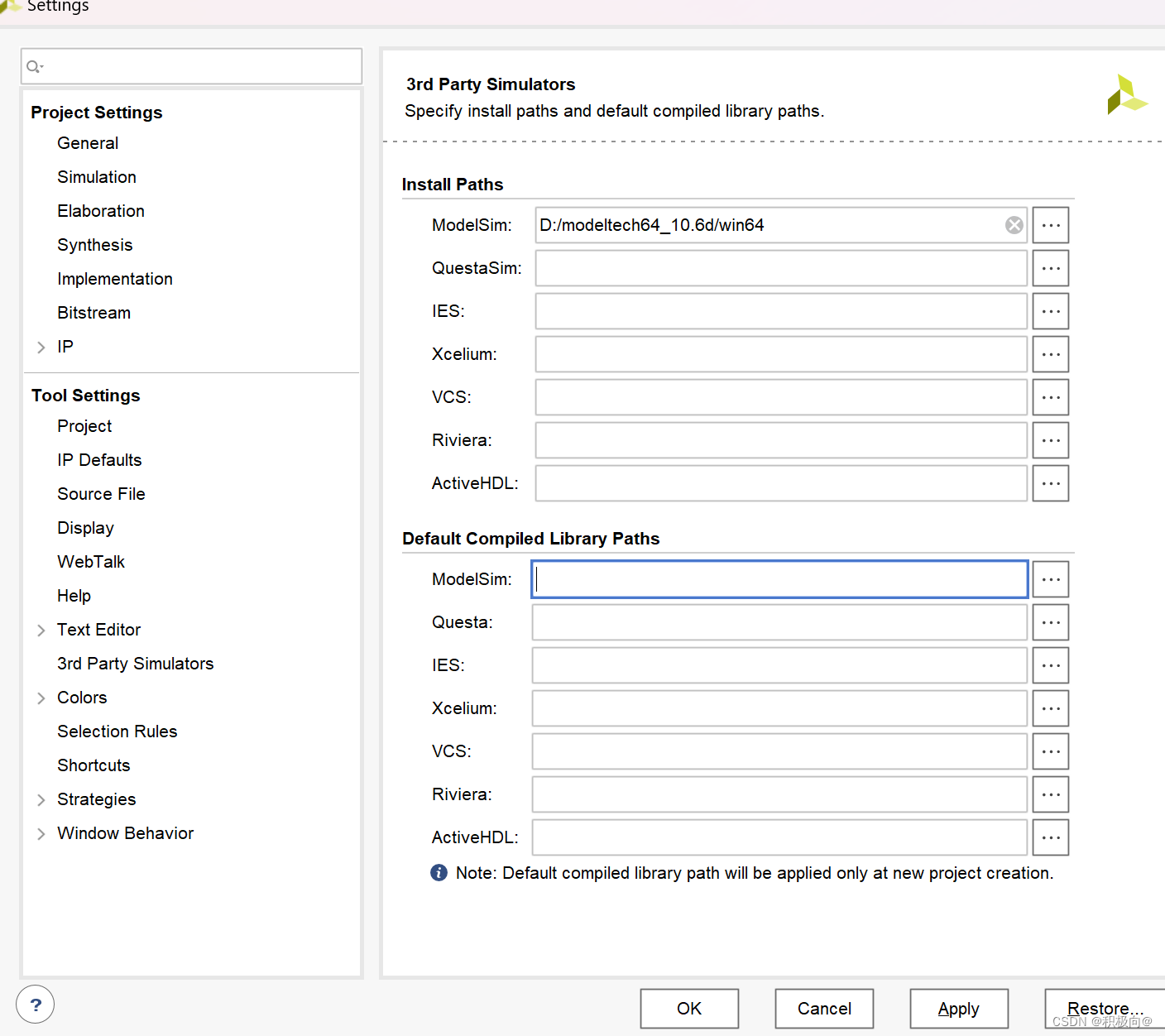 vivado用modelsim仿真时，Failed to locate ‘vsim.exe‘ executable in the shell environment ‘PATH ...