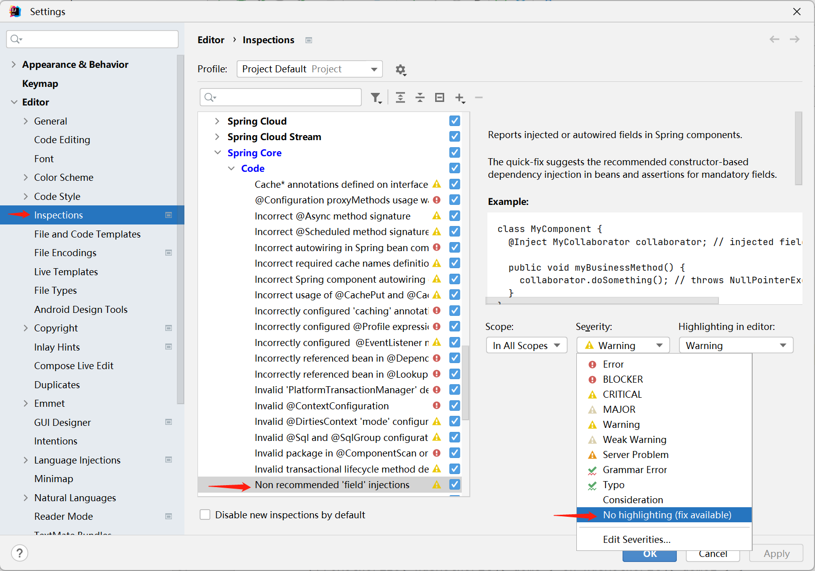 IDEA @Autowired不显示黄线_autowired黄色提示-CSDN博客