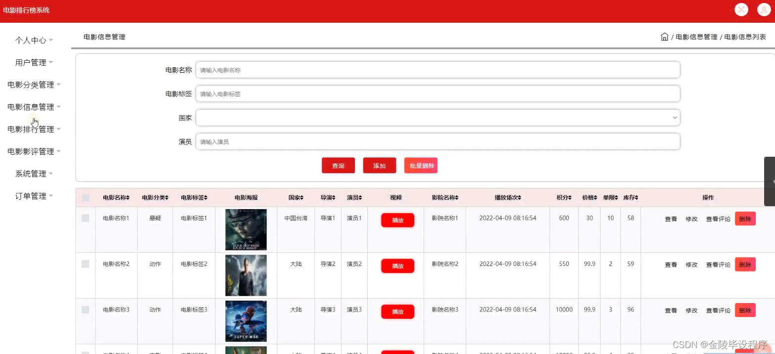 毕设项目：电影排行榜系统jspjavaspringmvcmysqlmybatisspringboot Mybatis 设计电影排行 Csdn博客